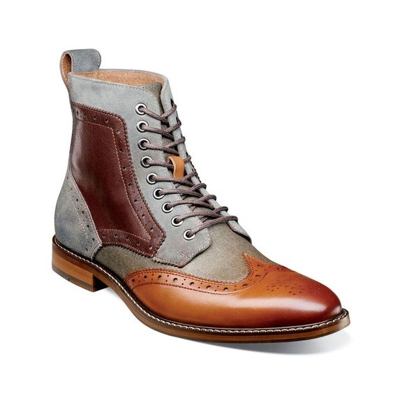 Stacy Adams | Shoes | Stacy Adams Mens Brown Finnegan Wingtip Toe Block Heel Leather Boots Shoes ...